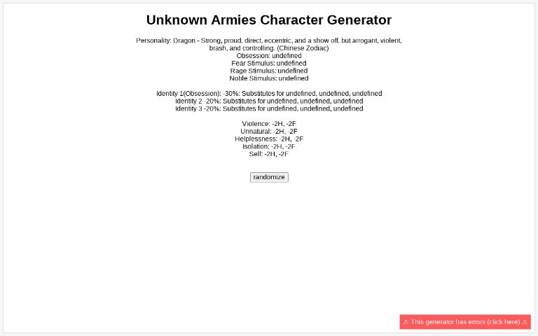 Unknown Armies Character Generator