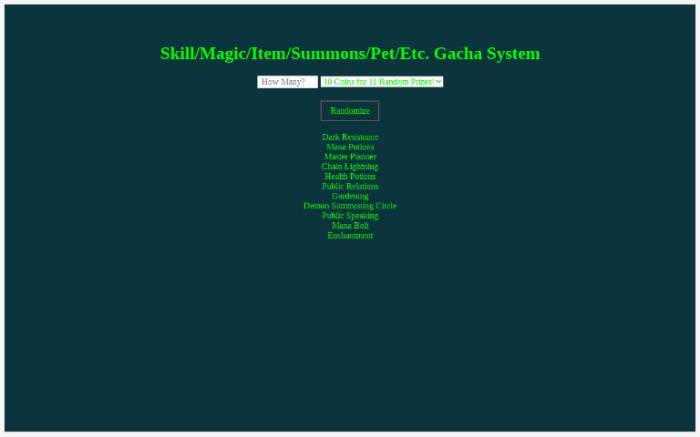 Skill/Magic/Item/Summons/Pet/Etc. Gacha System ― Perchance Generator