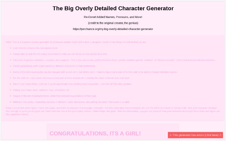 The Big Overly Detailed Character Generator