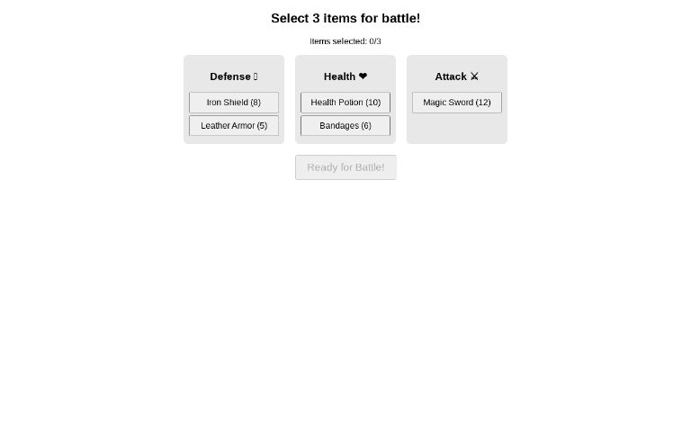 Select 3 items for battle! ― Perchance Generator