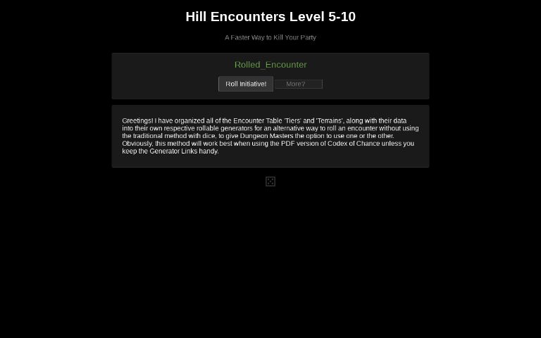 Hill Encounters King Table ― Perchance Generator