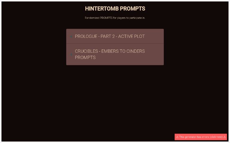 HINTERTOMB PROMPTS ― Perchance Generator