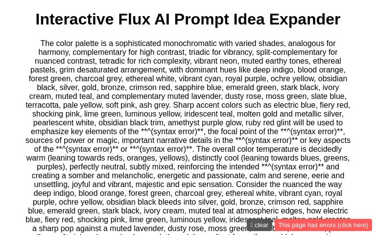 Interactive Flux AI Prompt Idea Expander ― Perchance Generator