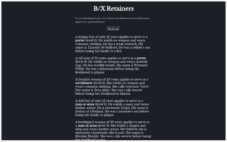 B/X Retainers ― Perchance Generator
