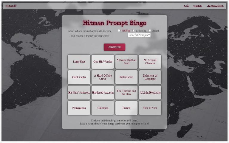 Hitman Prompt Bingo ― Perchance Generator