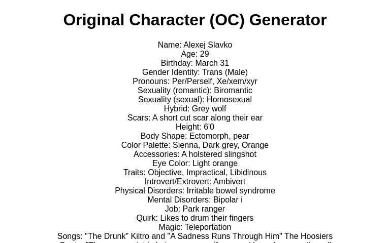 Original Character (OC) Generator