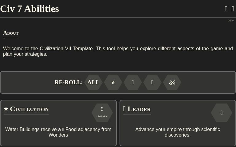 Civ 7 Abilities ― Perchance Generator
