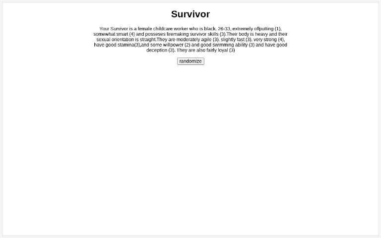 Survivor ― Perchance Generator