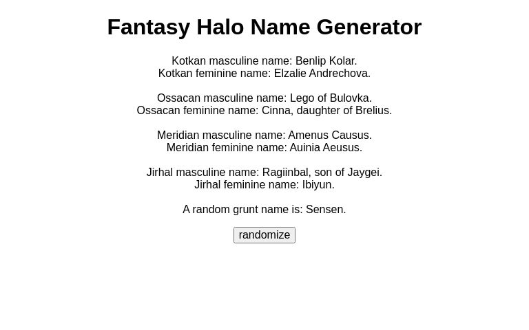 Fantasy Halo Name Generator