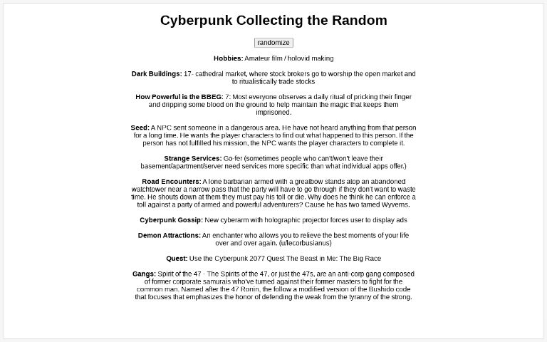 Cyberpunk Collecting The Random Perchance Generator