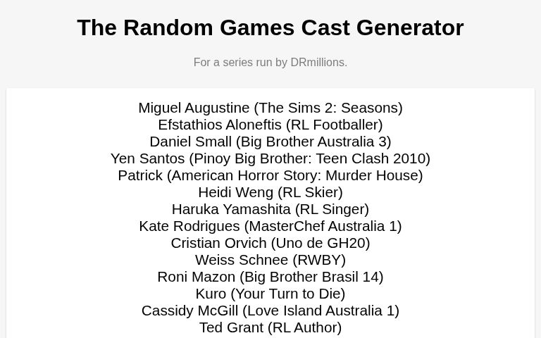 The Random Games Cast Generator