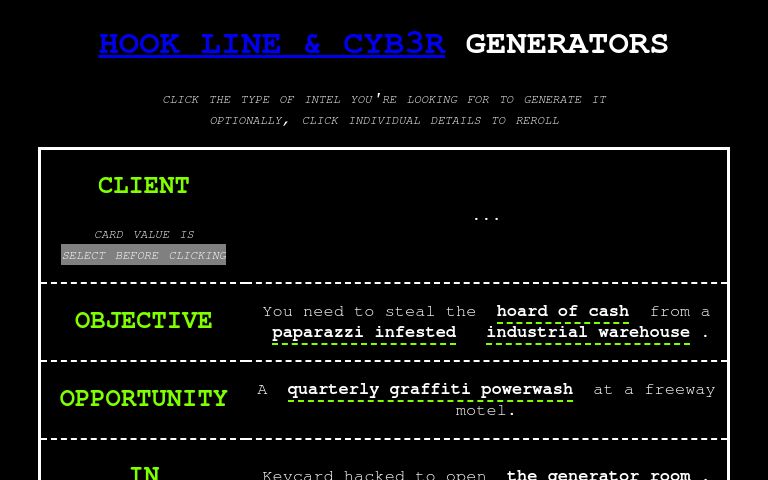 HOOK LINE & CYB3R GENERATORS
