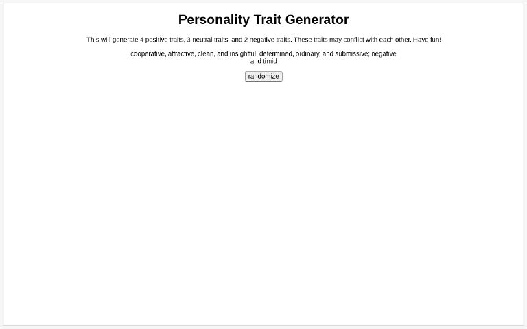 Personality Trait Generator