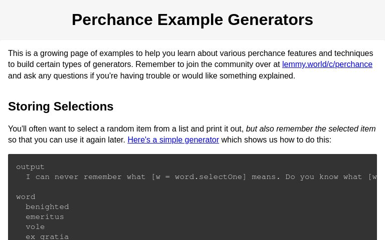 Perchance Example Generators