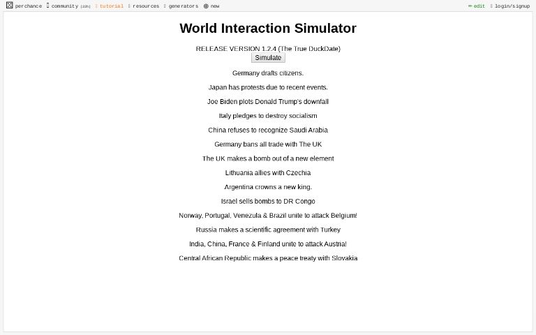 World Interaction Simulator ― Perchance Generator