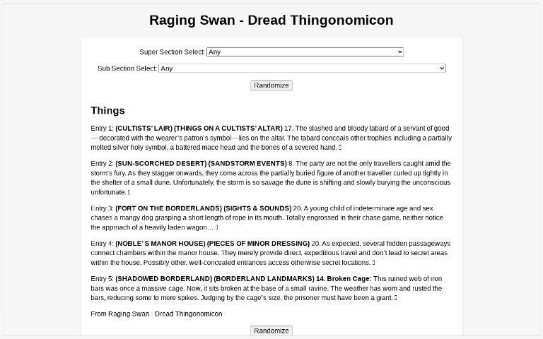 Raging Swan - Dread Thingonomicon ― Perchance Generator