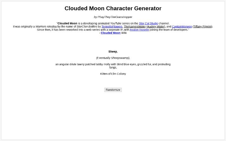 Clouded Moon Character Generator