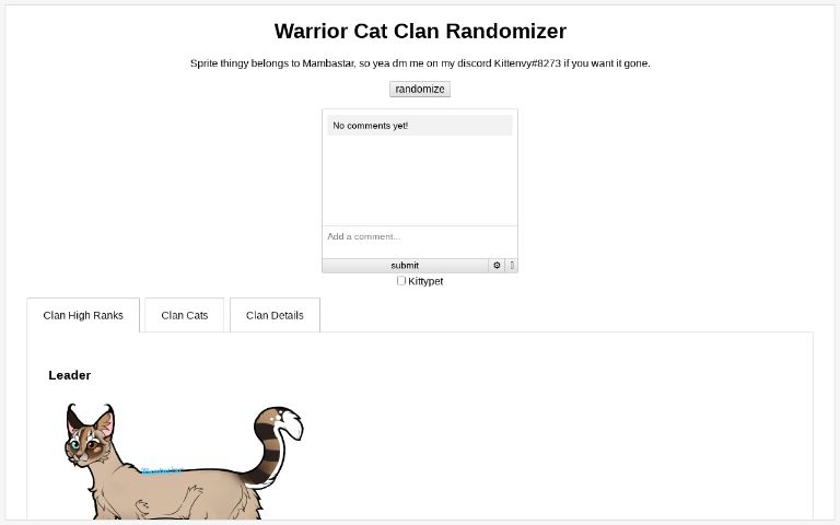 Warrior Cat Clan Randomizer ― Perchance Generator