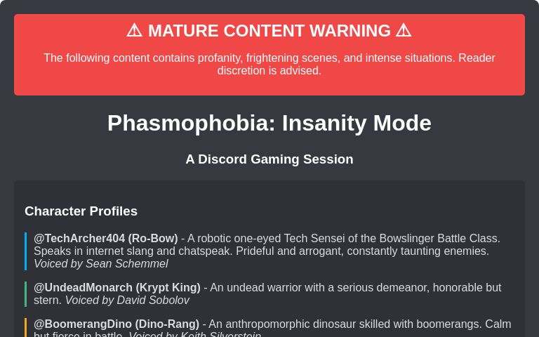 Phasmophobia: Insanity Mode ― Perchance Generator