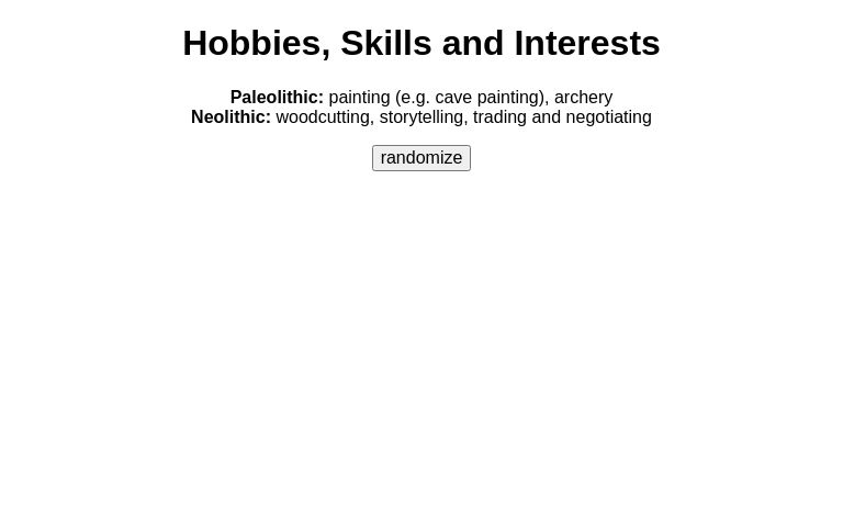 Hobbies, Skills and Interests ― Perchance Generator