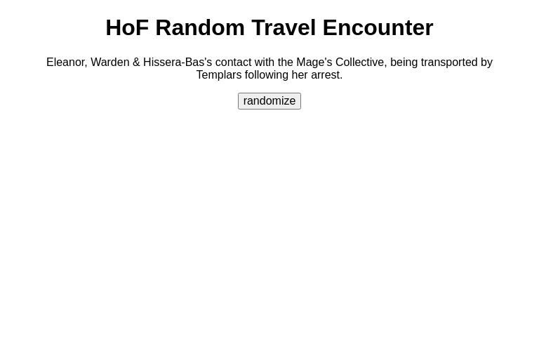 HoF Random Travel Encounter ― Perchance Generator