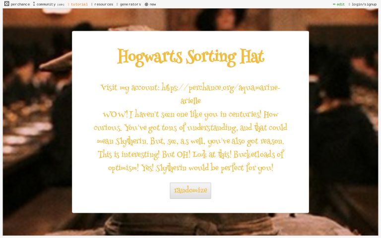 Hogwarts Sorting Hat ― Perchance Generator