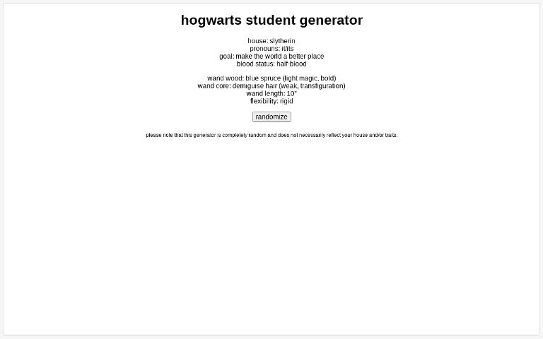 hogwarts student generator