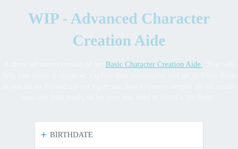 WIP - Advanced Character Creation Aide ― Perchance Generator