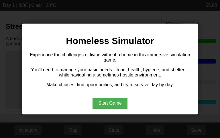 Homeless Simulator ― Perchance Generator