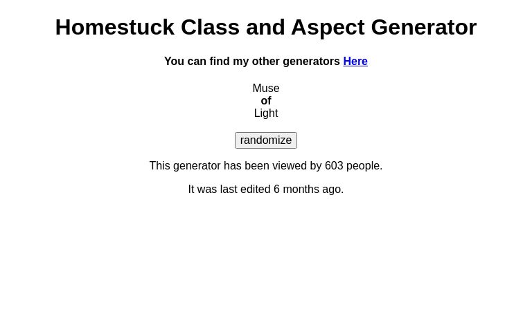 Homestuck Class and Aspect Generator