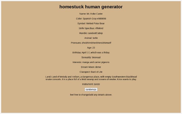 homestuck human generator