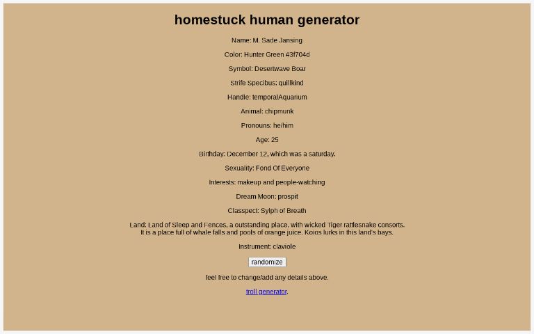 homestuck human generator