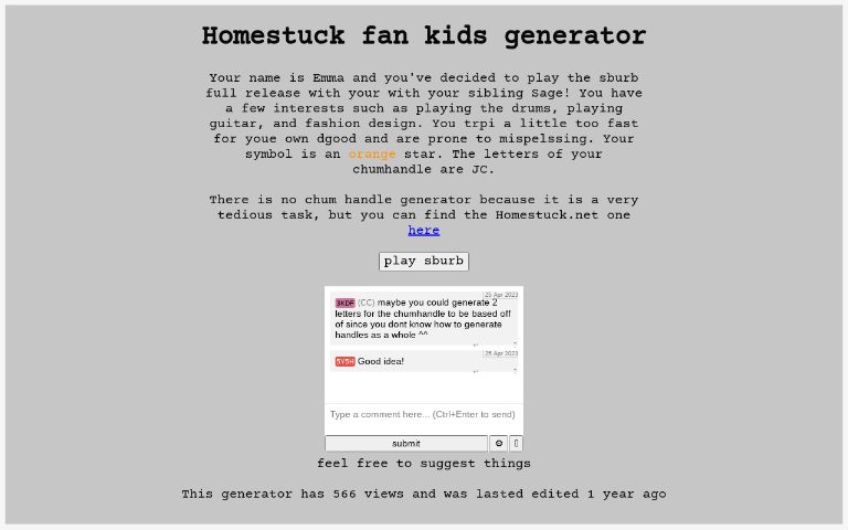 Homestuck fan kids generator
