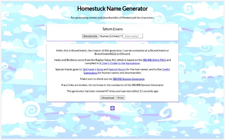 Homestuck Name Generator