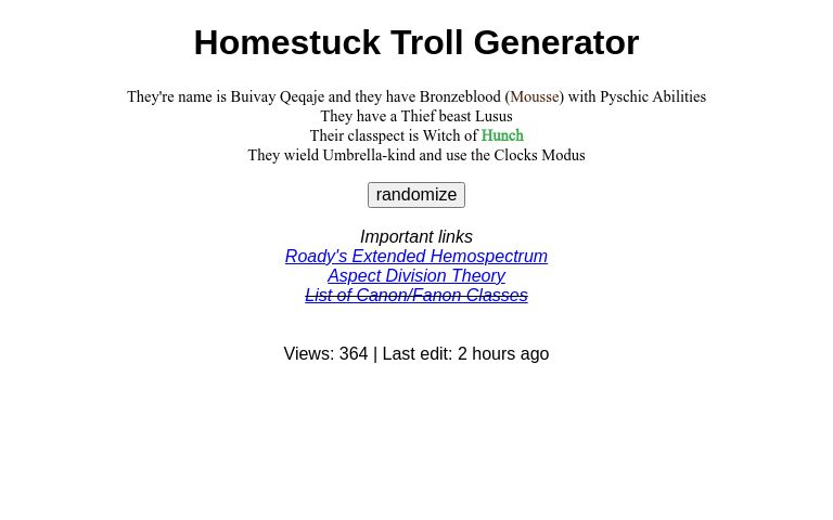 Homestuck Troll Generator