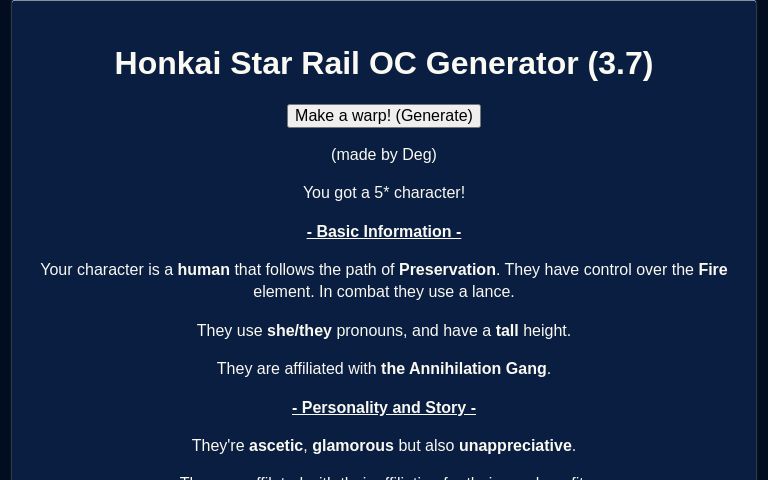 Honkai Star Rail OC Generator (3.4)