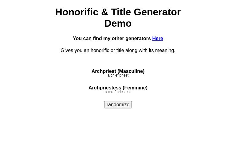 Honorific & Title GeneratorDemo