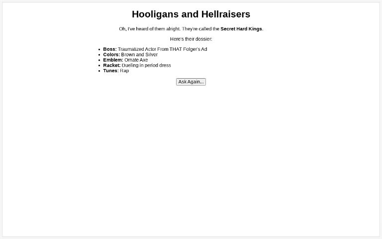 Hooligans and Hellraisers ― Perchance Generator