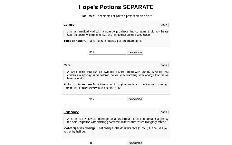 Hope's Potions SEPARATE ― Perchance Generator