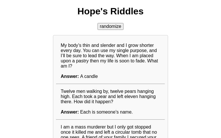 Hope's Riddles ― Perchance Generator