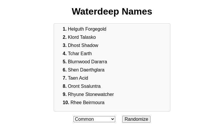 Waterdeep Names ― Perchance Generator