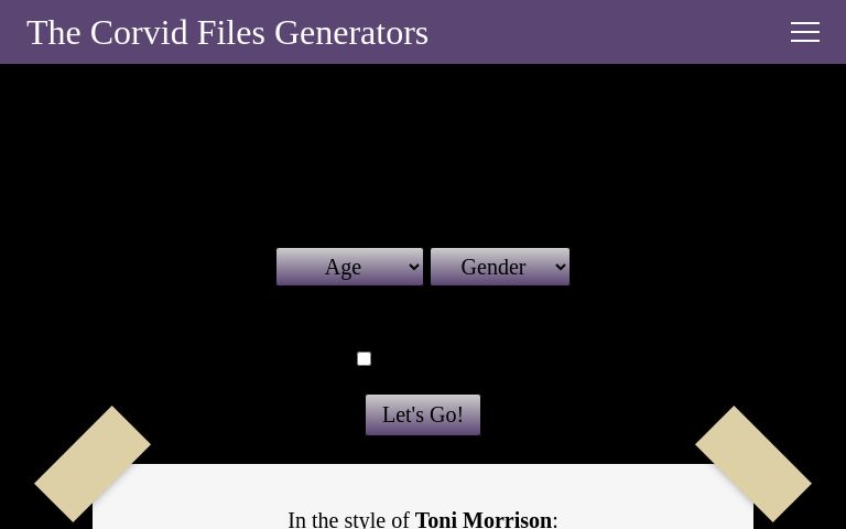 The Corvid Files | Horror Story Prompt Generator