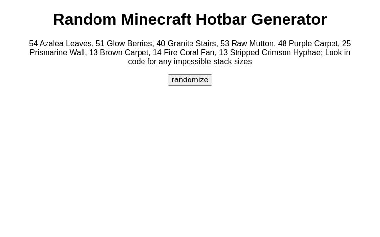 Random Minecraft Hotbar Generator