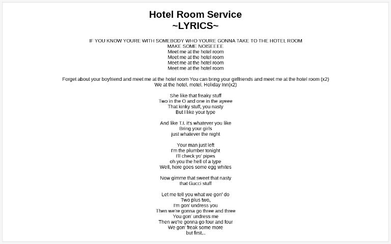 Hotel Room Service ~LYRICS~ ― Perchance Generator