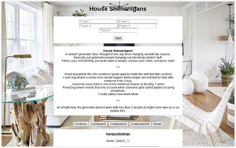 House Shenanigans ― Perchance Generator