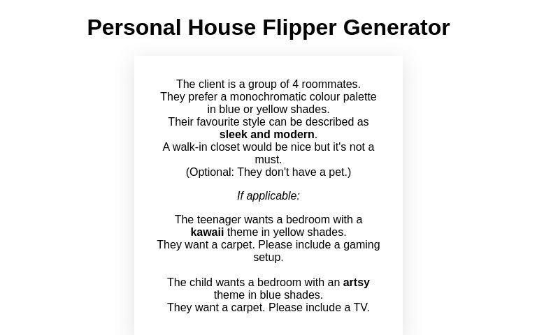 Personal House Flipper Generator