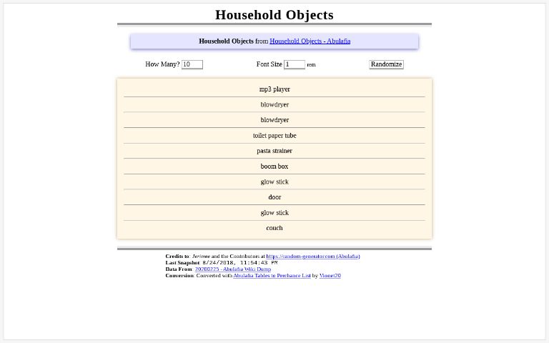 Household Objects ― Perchance Generator
