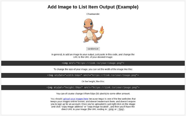 Add Image to List Item Output (Example) ― Perchance Generator
