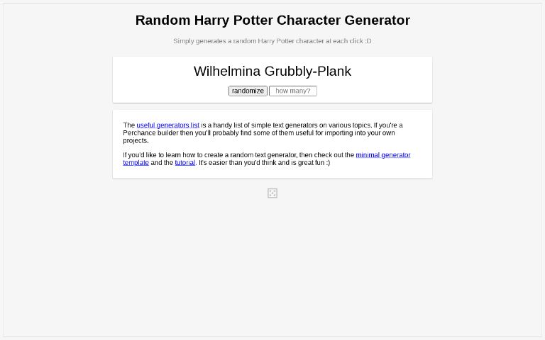 Random Harry Potter Character Generator