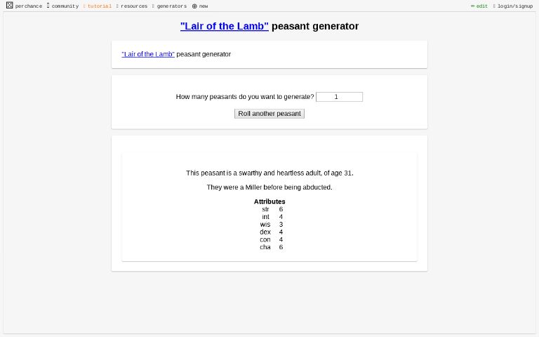 "Lair of the Lamb" peasant generator